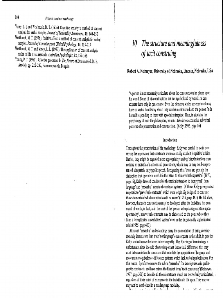 Neimeyer Tacit Construing | PDF