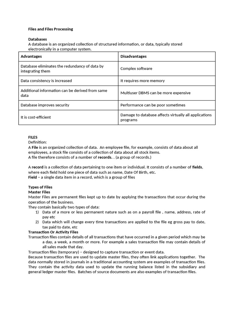 Form 3 Notes Files and Processing Systems-1 | PDF | Databases ...