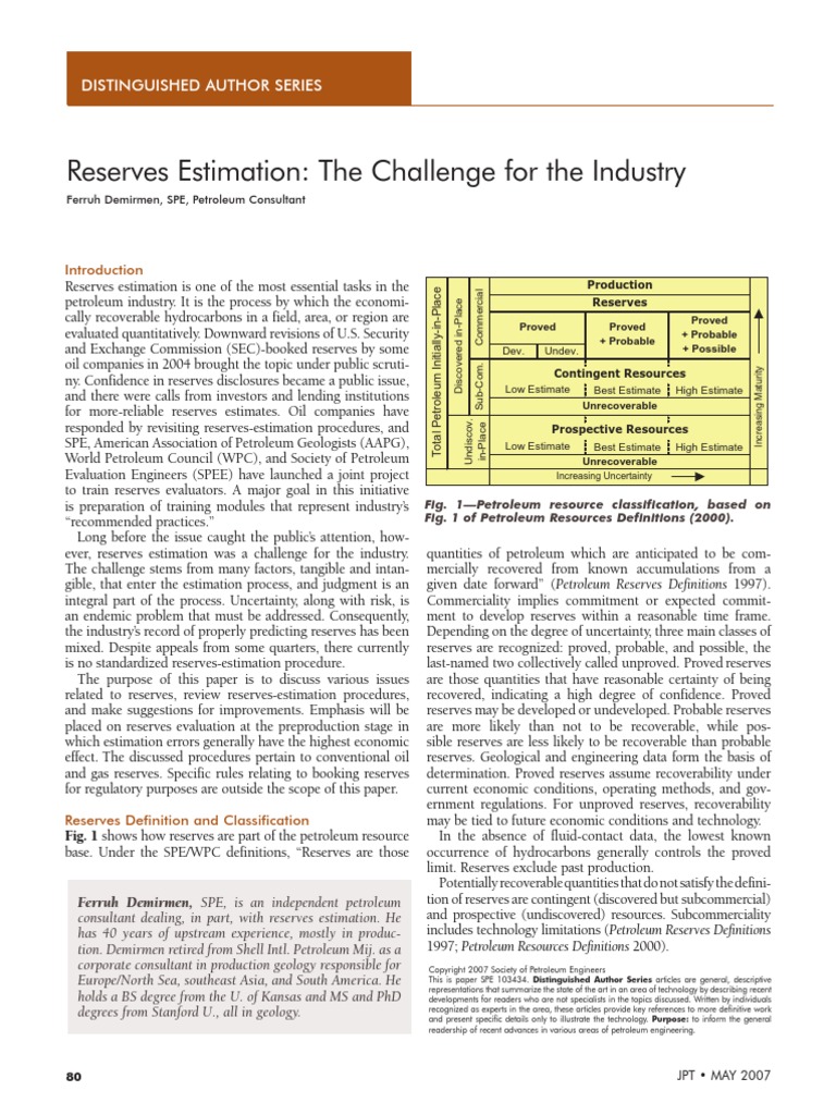 JPT2007 - 05 - Reserves Estimation-The Challenge For The Industry | PDF ...