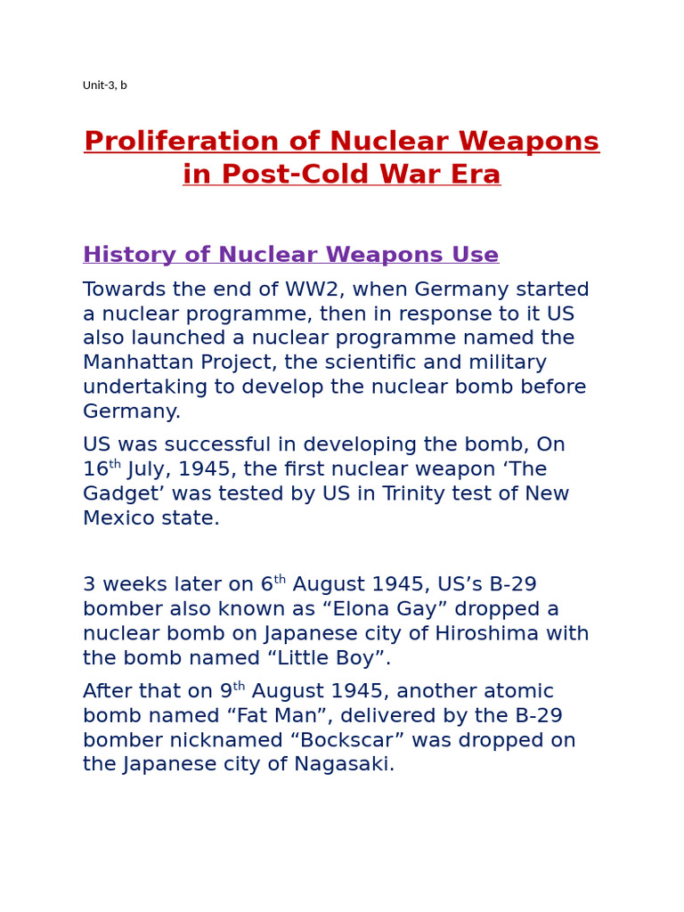 Proliferation of Nuclear Weapons | PDF | Treaty On The Non ...