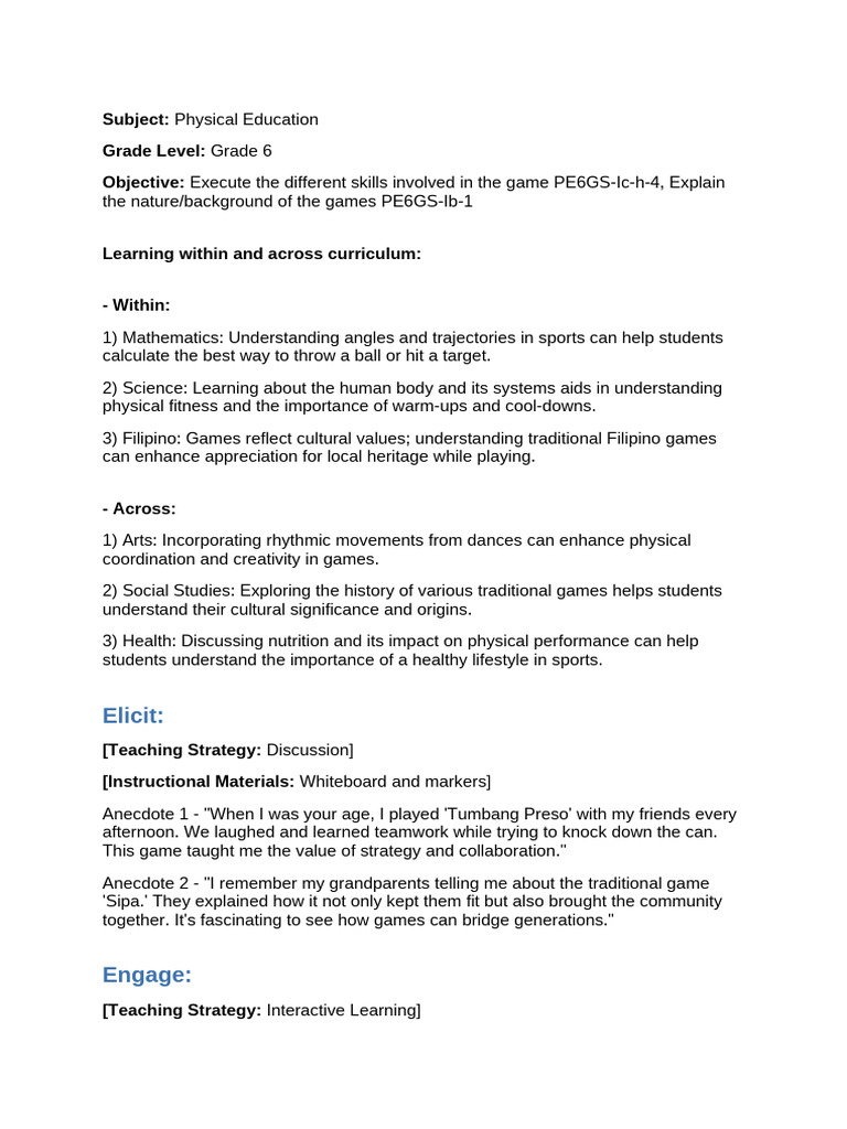 Lesson - Plan - Physical Education | PDF | Physical Education | Learning