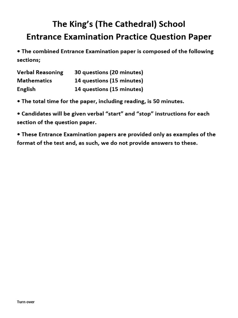 Combined Entrance Exam Sample Question Paper | PDF