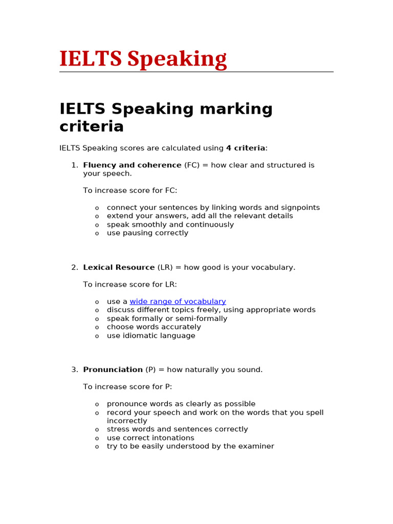 IELTS Speaking Test Scoring Guide | PDF | Grammar | Fluency