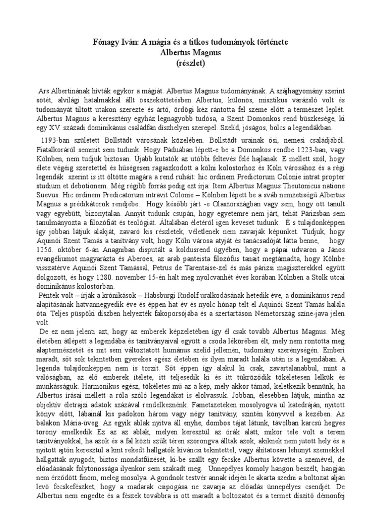 Fónagy Iván: A Mágia És A Titkos Tudományok Története Albertus Magnus ...