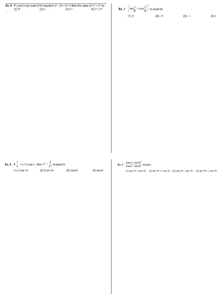 Demoivre's Theorem NTH Root of Unity Questions | PDF