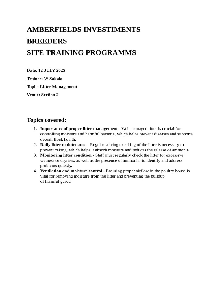 Litter Management Training Overview | PDF