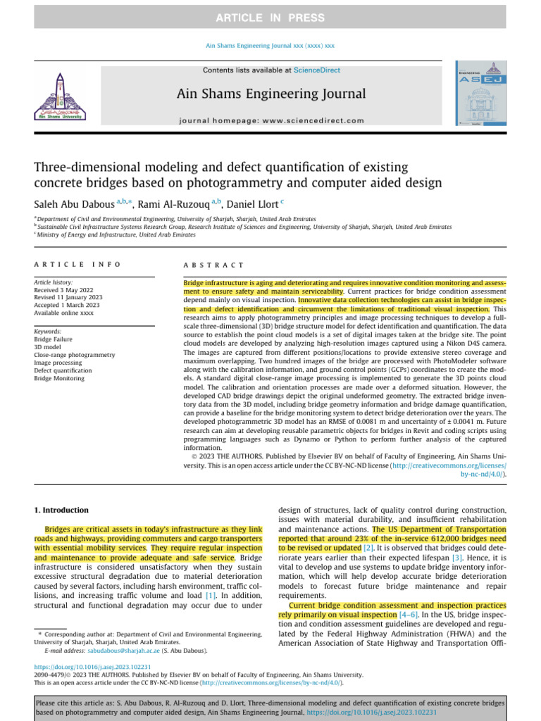 Ain Shams Engineering Journal: Saleh Abu Dabous, Rami Al-Ruzouq, Daniel ...