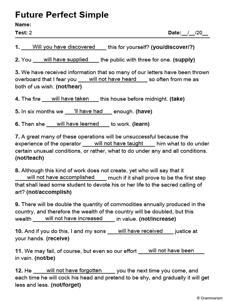 Grammarism Future Perfect Test 2 Solved | PDF | Chess | Chess Theory