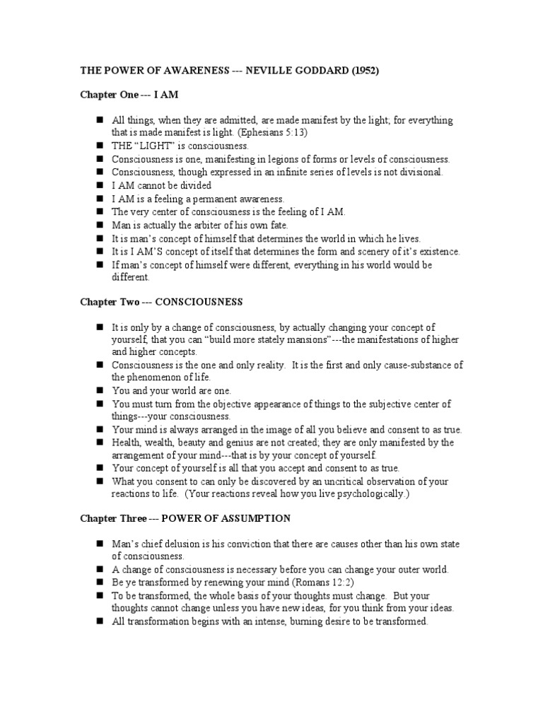 The Power of Awareness Notes | PDF | Thought | Consciousness