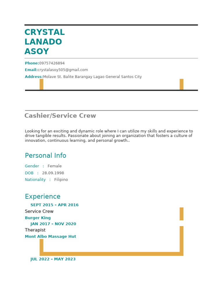 Crystal Asoy: Service Crew Resume | PDF