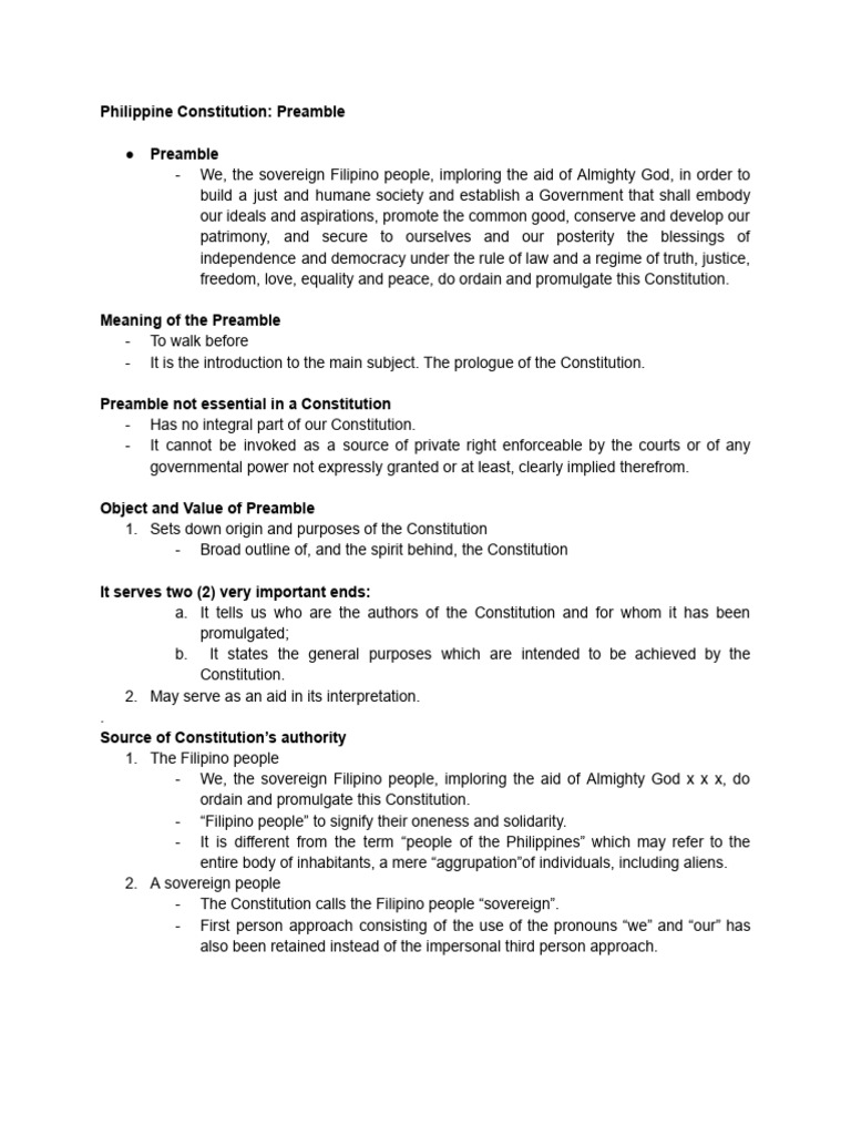 Understanding the Philippine Preamble | PDF | Constitution | Judicial ...