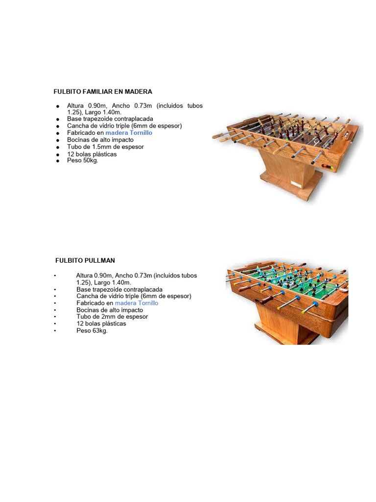 Ficha Técnica Mesa de Fulbito | PDF