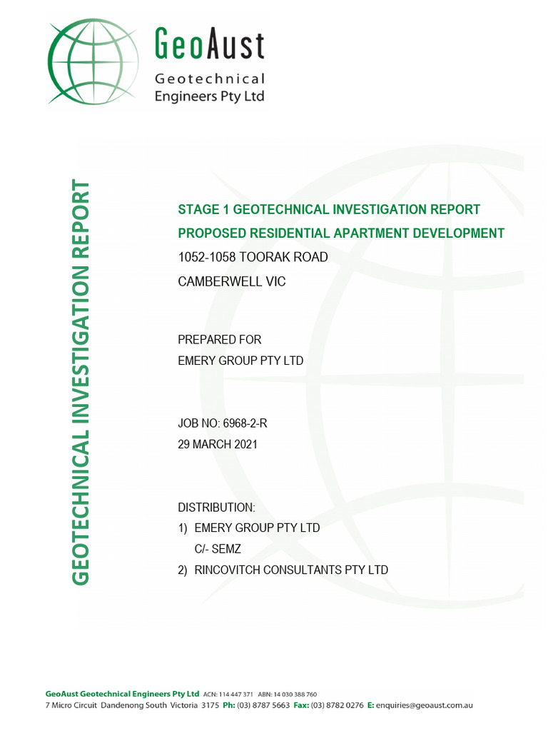 Geotechnical Report - 6968-2-R Stage 1 | PDF | Silt | Geotechnical ...