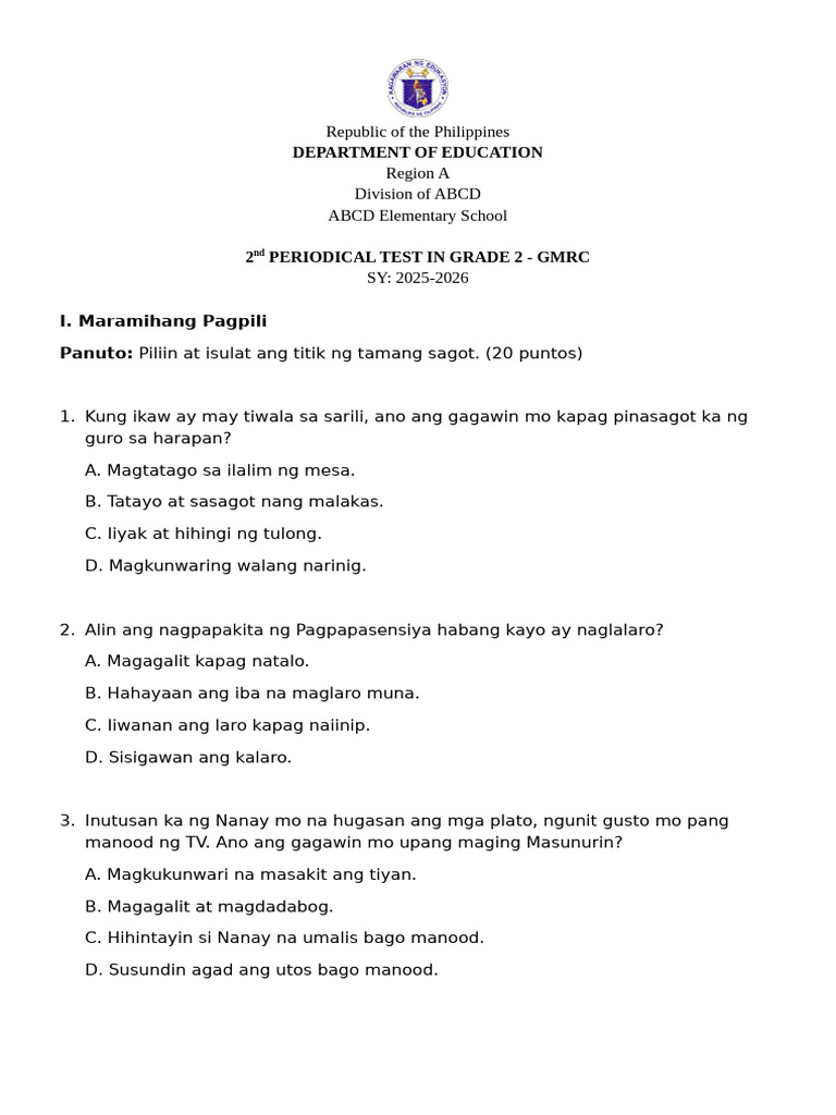 GMRC - 2nd Periodical Test | PDF