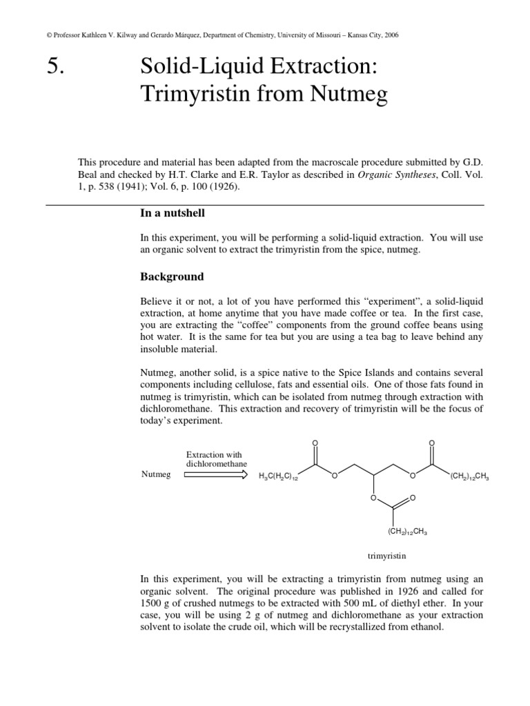 Lab 5 Extraction 3 Trimyristin From Nutmeg FS2010 | PDF | Hydrolysis ...