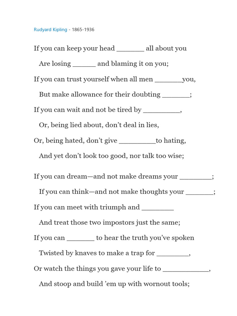 +2.2.1.1.listening - FILL in The GAPS - Kipling Poem - If | PDF
