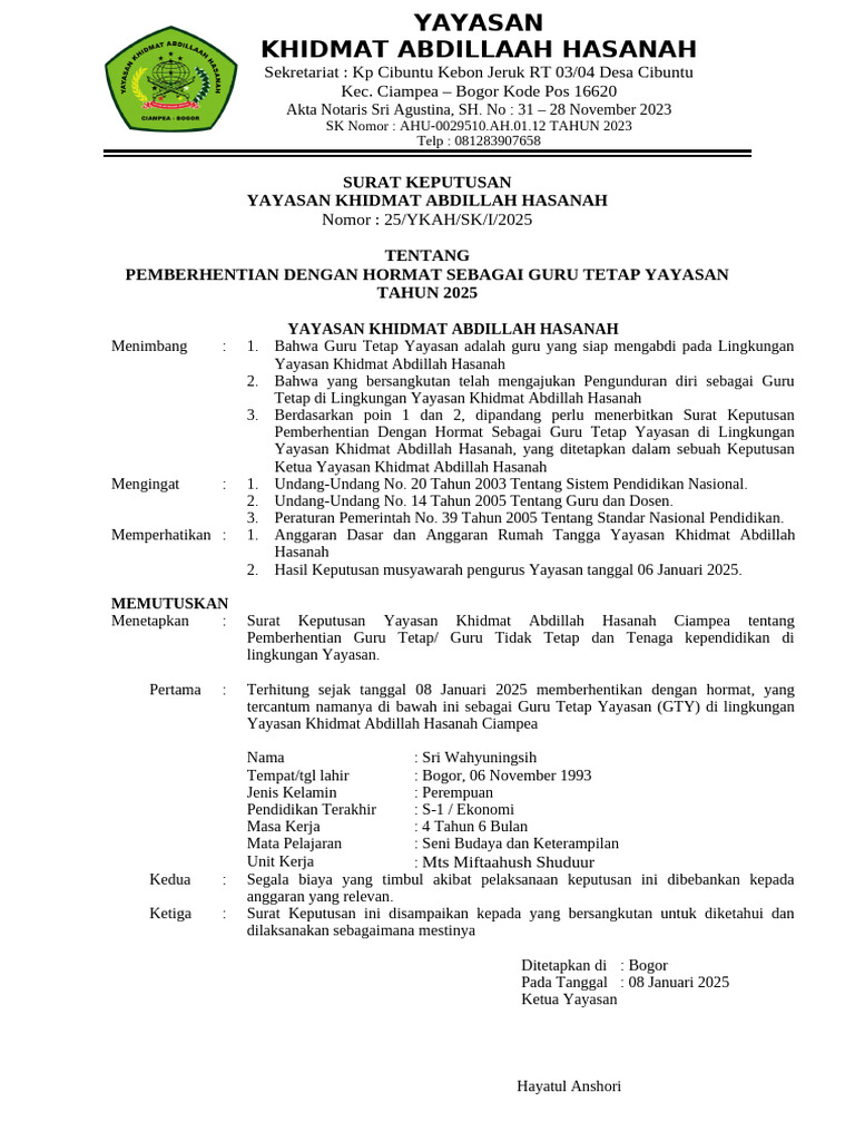 SK Gty Pemberhentiaan Yayasan Guru | PDF