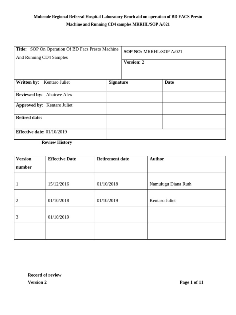 BD FACS Presto CD4 Testing SOP Guide | PDF