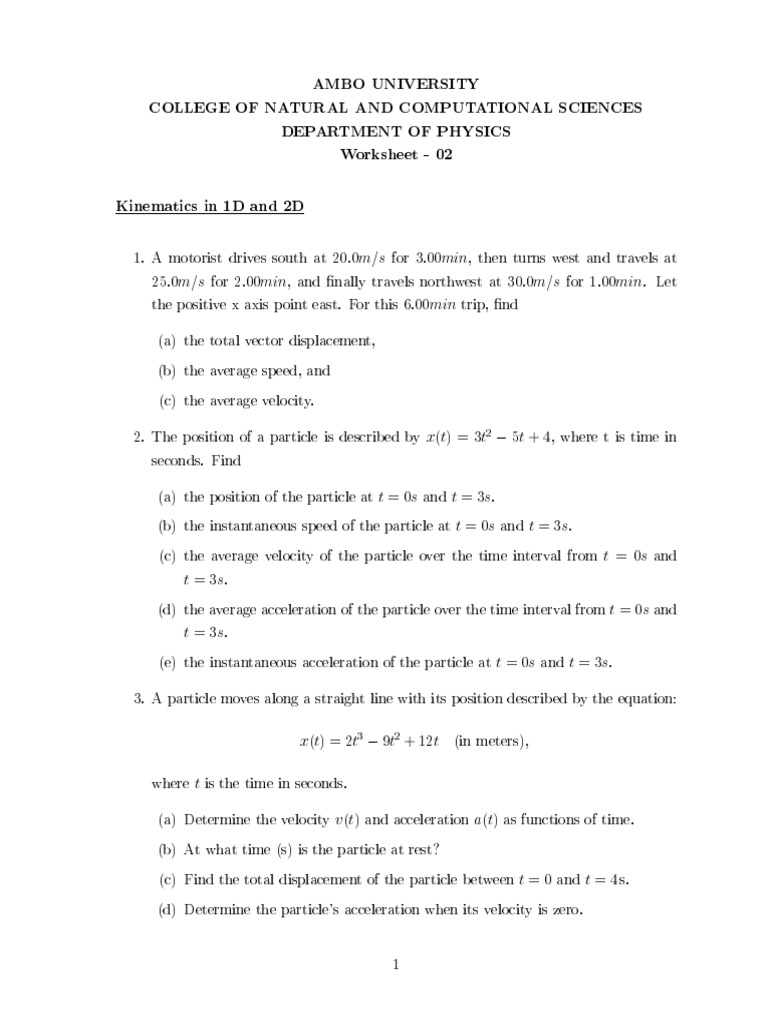 Kinematics Worksheet: 1D & 2D Problems | PDF | Acceleration | Projectiles