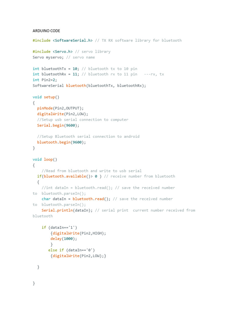 Arduino Bluetooth Control Code | PDF