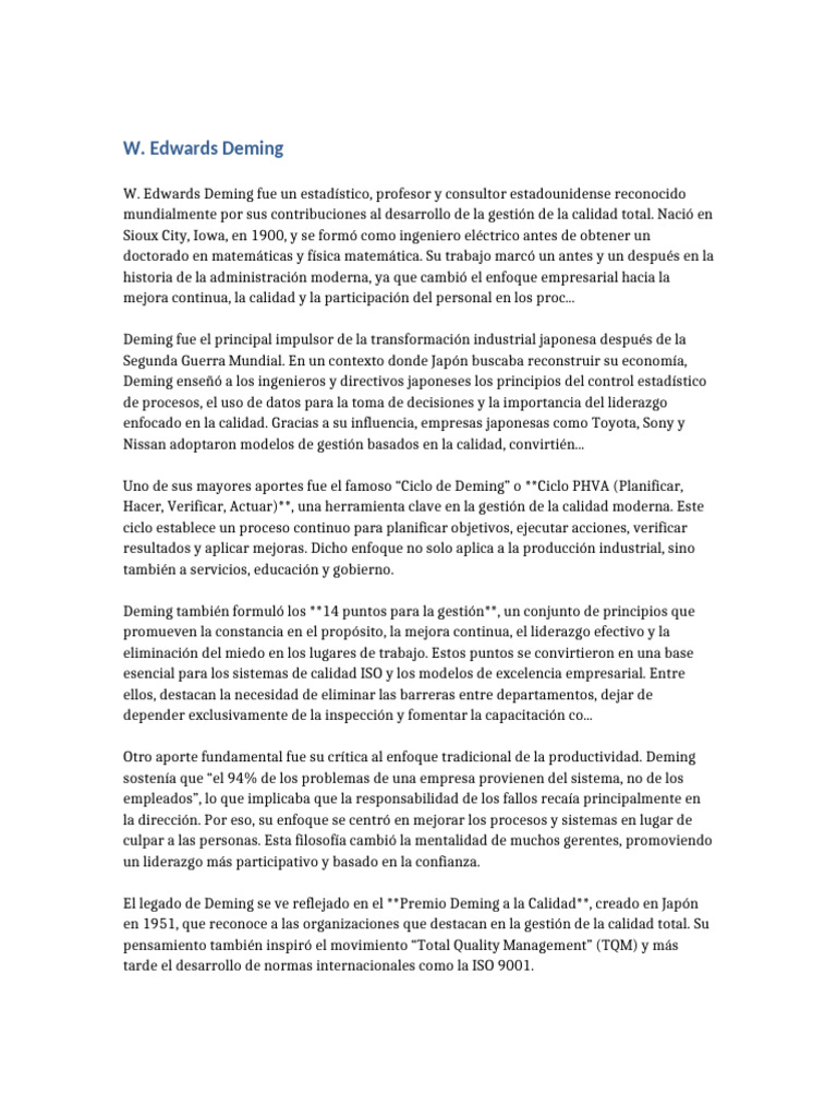 W Edwards Deming | PDF | Business | Economias