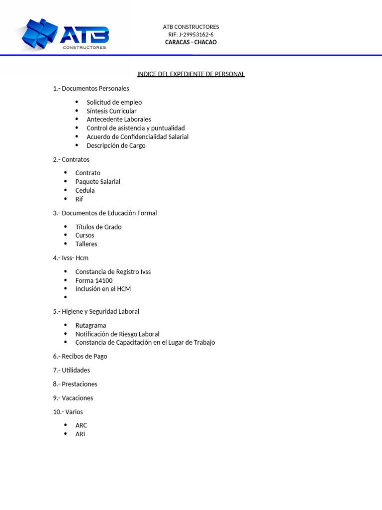 Índice del Expediente de Personal ATB | PDF