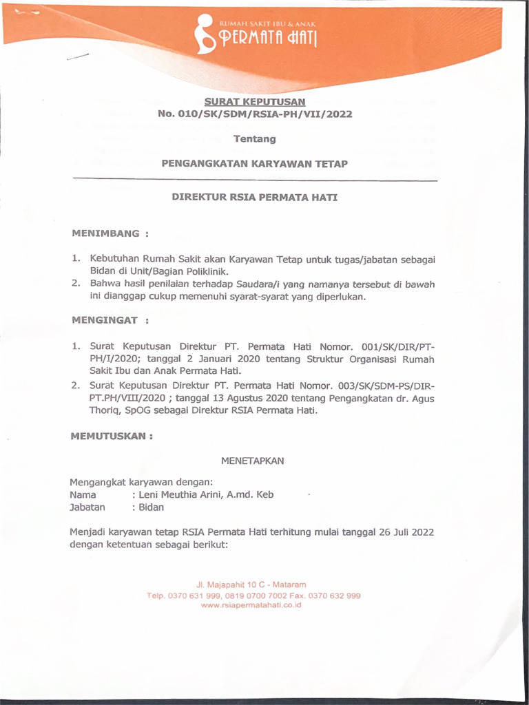 SK Karyawan Tetap | PDF