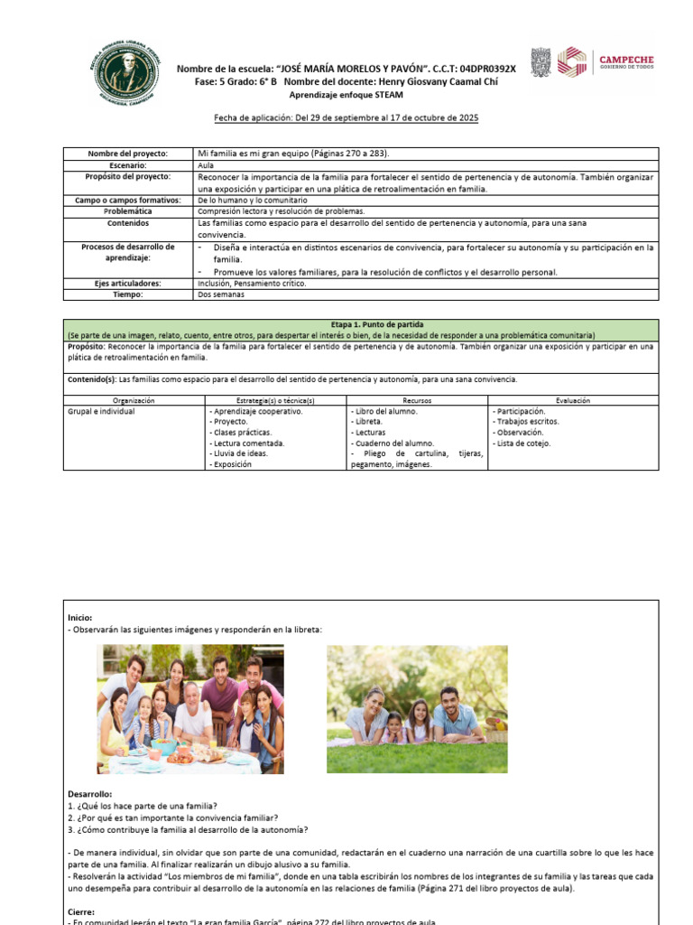 Proyecto Familiar: Mi Gran Equipo | PDF | Salón de clases | Aprendizaje