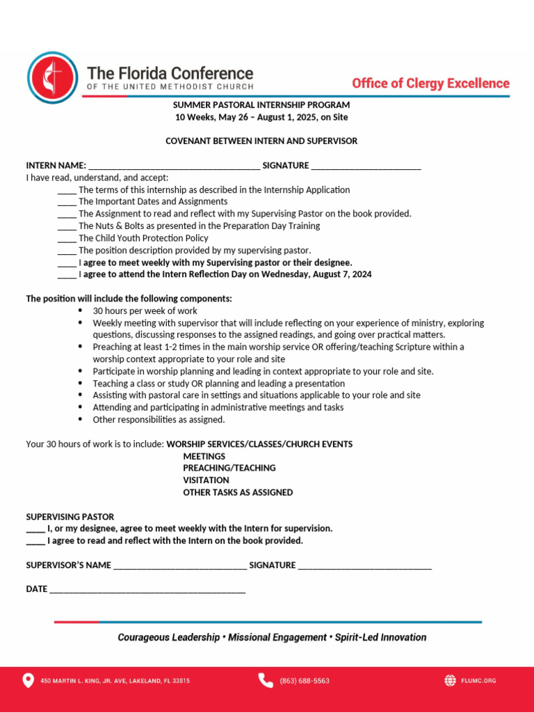 Summer Pastoral Internship Covenant | PDF