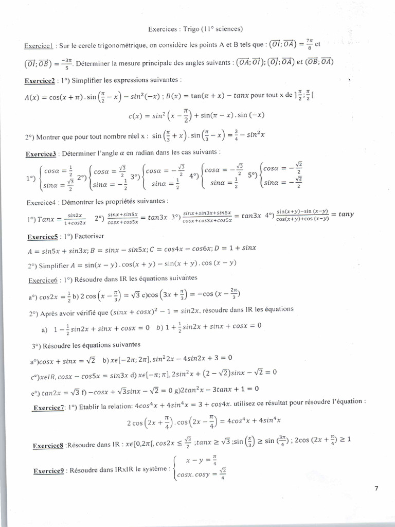 Exos Trigo 11 Sciences | PDF