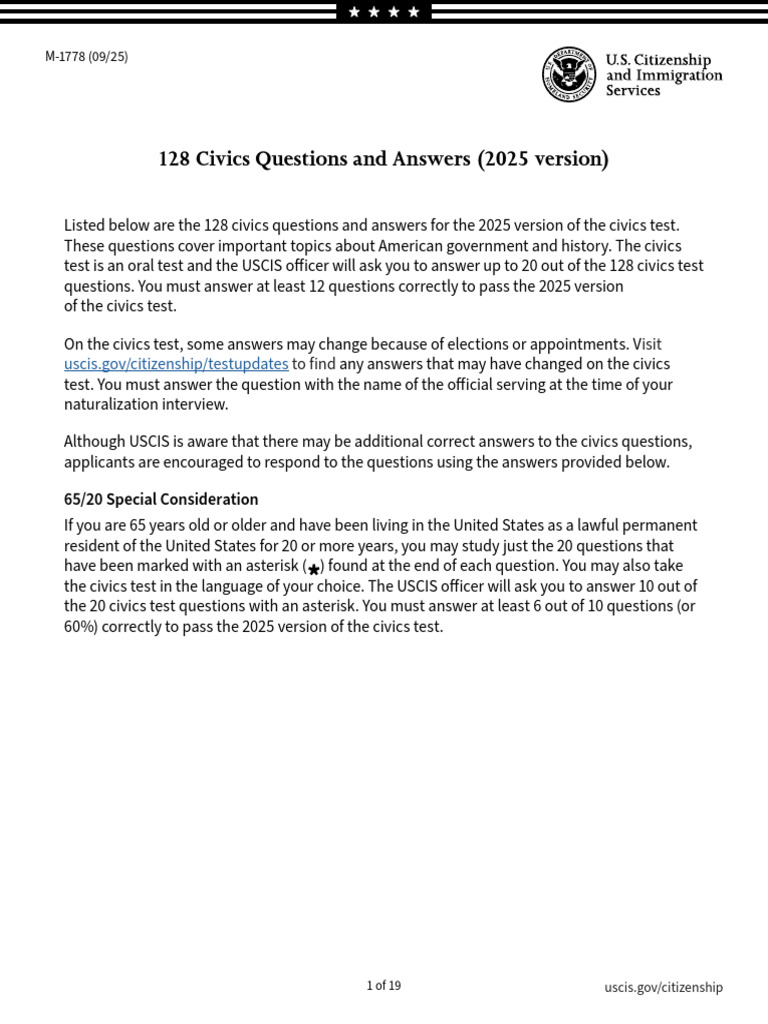 2025 Civics Test 128 Questions and Answers | PDF | American Civil War ...