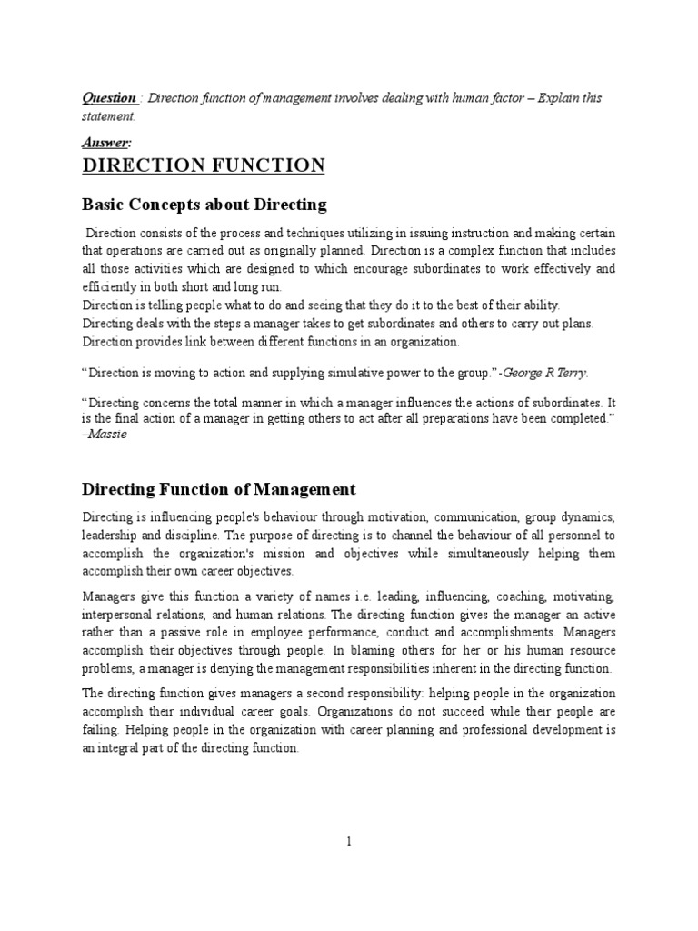 Direction Function Assignment | PDF | Leadership | Motivation
