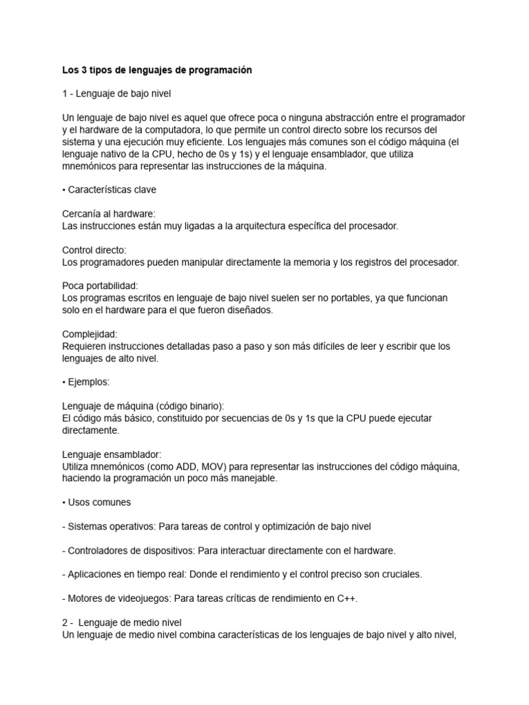 Tipos de lenguajes de programación | PDF | Lenguaje de programación ...