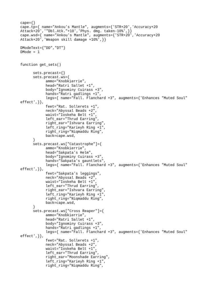 FFXI Gearswap Setup for WAR and DRK | PDF