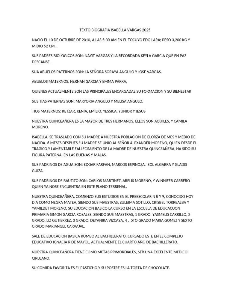 Texto Biografia Isabella Vargas 2025 | PDF