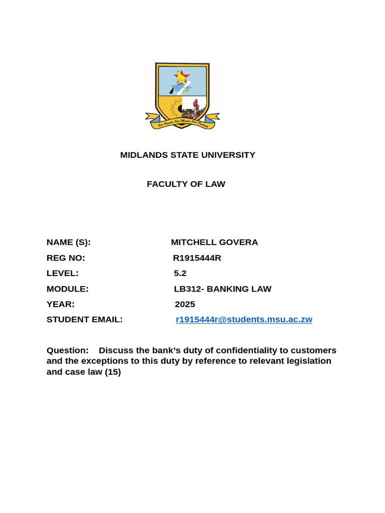 Duty of Confidentiality Assignment | PDF | Confidentiality | Banks