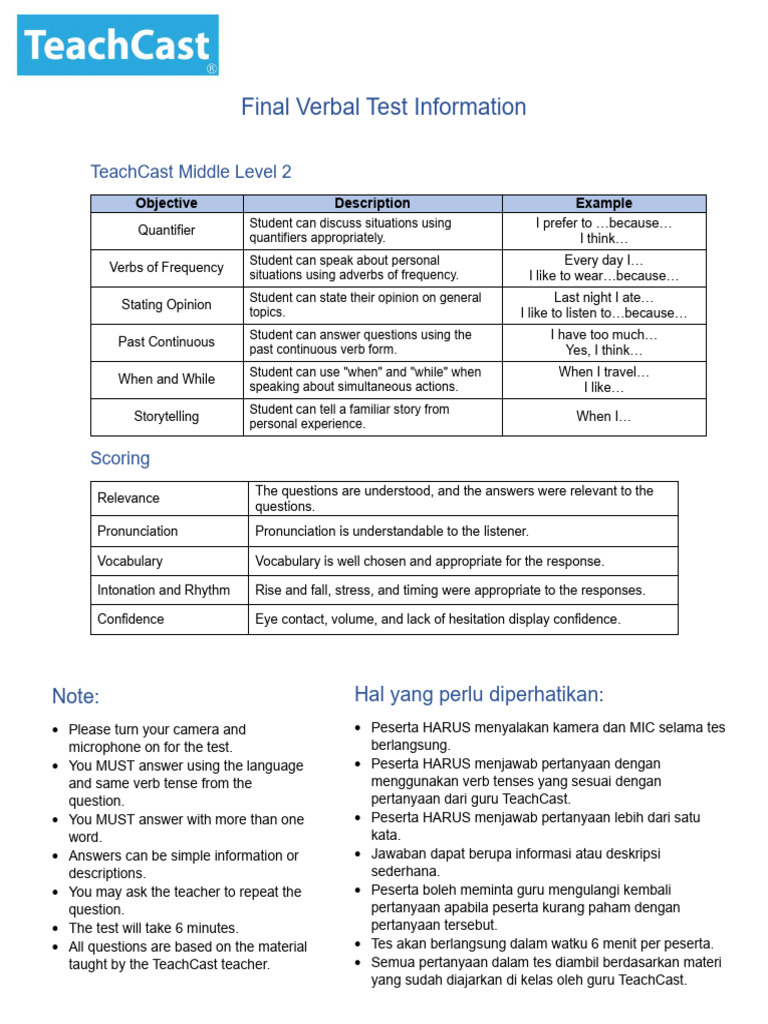 Final Verbal Test - Student Information - M2 - L24 | PDF | Language ...