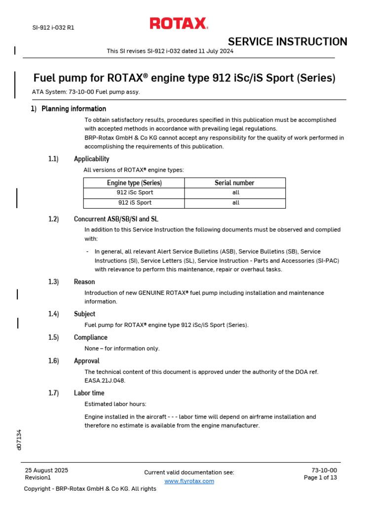 ROTAX 912 iSc/iS Sport Fuel Pump Guide | PDF | Pump | Leak