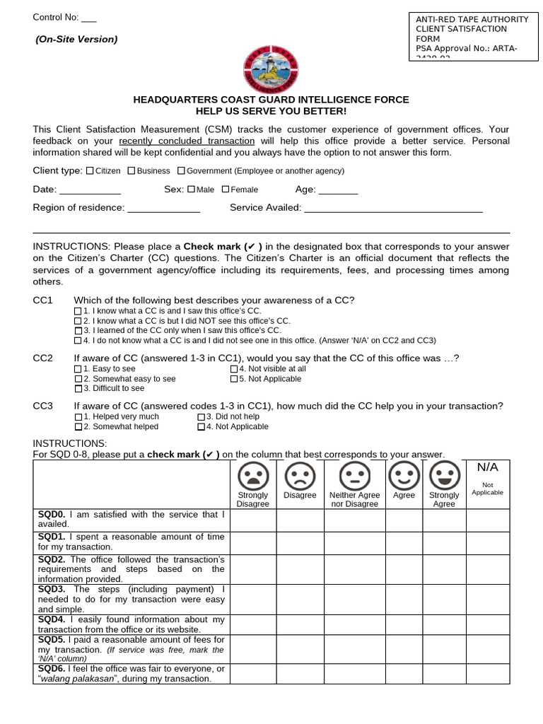 ARTA CSM English Questionaire 2024 | PDF