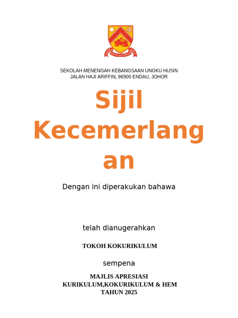 Contoh Sijil Pencapaian | PDF