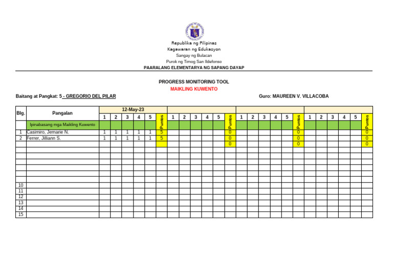 Progress Monitoring Tool for Grade 5 | PDF