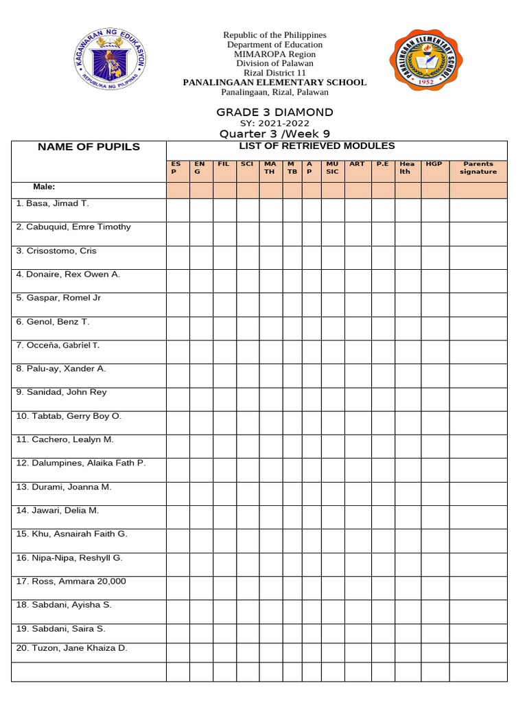 Grade 3 Diamond Module Retrieval List | PDF