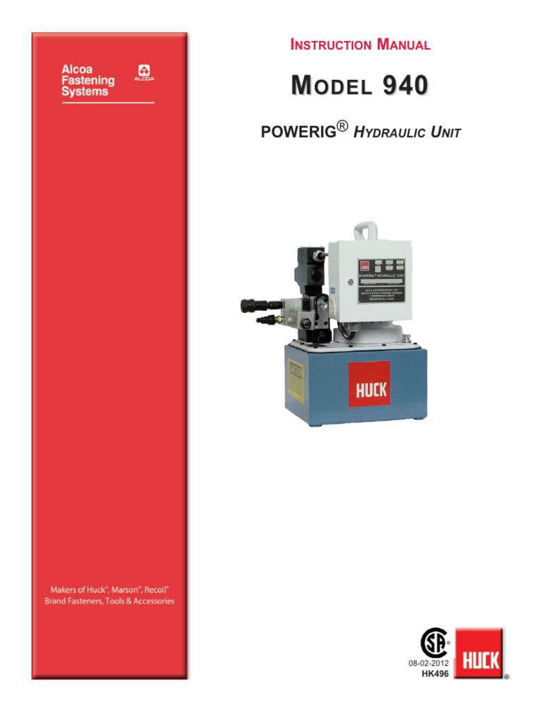Huck Model 940 Powerig Hydraulic Unit Manal | PDF | Valve | Pump