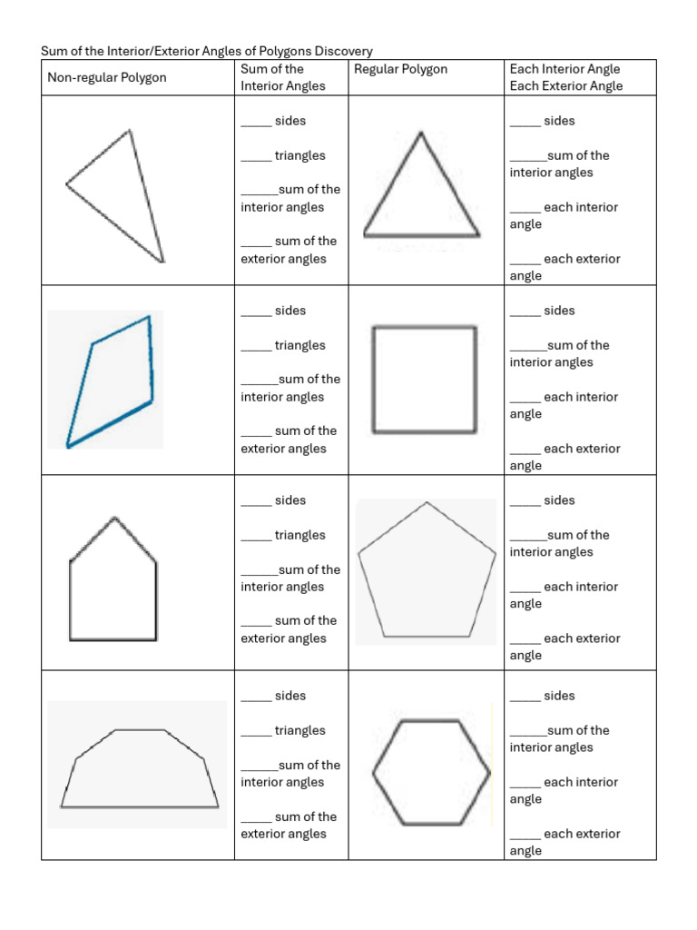 Polygon Angle Sums Discovery Activity | PDF | Triangle | Triangle Geometry