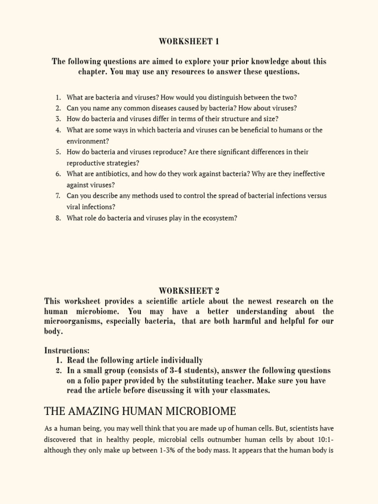 WORKSHEET - Microbiology - 2025 | PDF | Microbiota | Virus