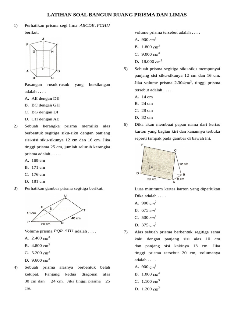 Latihan Soal Prisma dan Limas Matematis | PDF