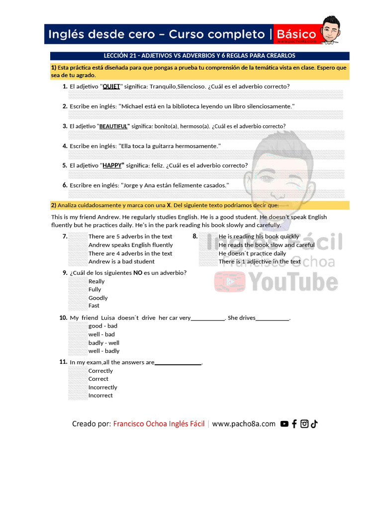 Lección 21 - Adjetivos Vs Adverbios y 6 Reglas para Crearlos | PDF