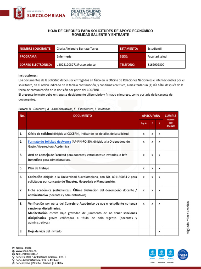 Hoja de Chequeo Orni.docx | PDF