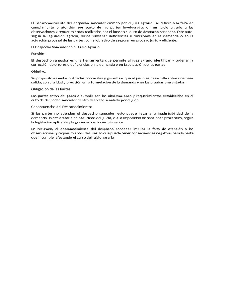 El Desconocimiento Del Despacho Saneador 2 | PDF