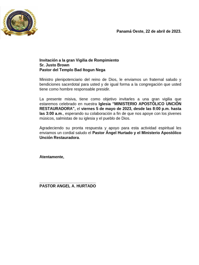 Invitacion Devigilia Pastor Browb | PDF